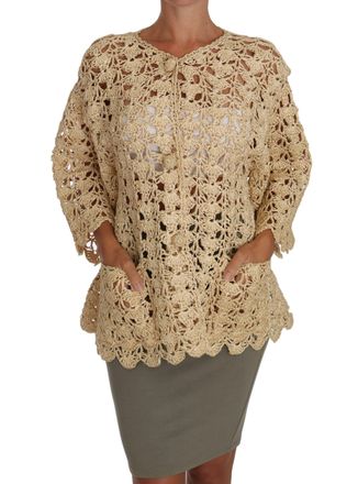 Dolce & Gabbana Womens Beige Cardigan Crochet Knitted Raffia Sweater Viscose Clothing