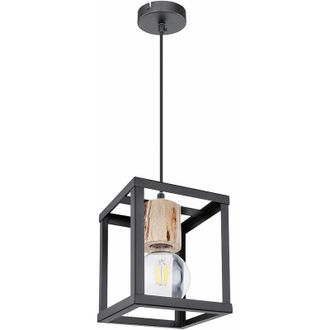 Globo Lighting Lampe &agrave; Suspendre Table de salle &agrave; manger Lampe de chambre &agrave; coucher noire Lampe &agrave; Suspendre moderne, industrielle Cadre en m&eacute;tal imitation bois, 1x