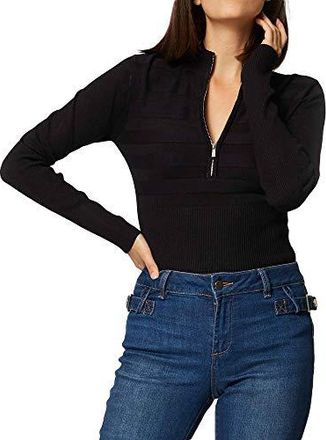 Morgan Femme Pull Manche Longue Col Roulé Zippé Menzip Noir TXS, Noir, XS EU