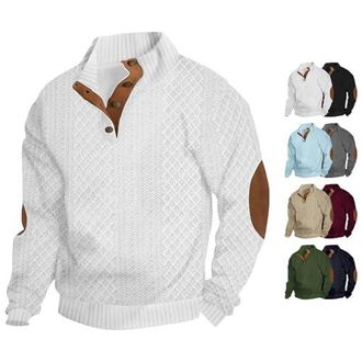 Generic Pull de sport &agrave; manches longues pour homme, pull d&eacute;contract&eacute; &agrave; manches longues avec bouton 1/4 pour lautomne et lhiver, blanc, 3XL
