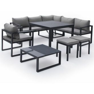 Happy Garden Salon de jardin modulable IBIZA en tissu gris 7 places - aluminium anthracite