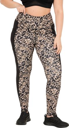Ulla Popken Damen große Größen Übergrößen Plus Size Sport-Leggings, Leomuster, schnelltrocknend, recycelt