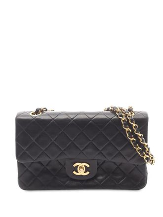 Chanel 1989-1991 kleine Classic Double Flap Umh&auml;ngetasche aus Lammleder - Schwarz