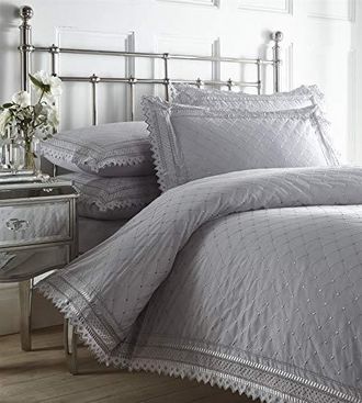 Portfolio Home Portfolio Balmoral Bettbezug-Set, Lochstickerei, Perkal, Polycotton, silberfarben, Kingsize