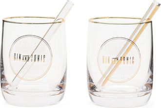 Riviera Maison Gin Tonic Glas, Gin gl&auml;ser, cocktailgl&auml;ser, getr&auml;nke - Le Club Gin & Tonic Set - 2 St&uuml;ck - Glas, Transparent - (&Oslash;xH) 9x13-353ML