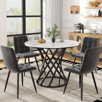 Generic Runder Esstisch mit 4 St&uuml;hlen Set f&uuml;r 4 Personen Modernes Essgruppe 5-teilig Metallbeinen MDF-Tischplatte f&uuml;r Esszimmer Wohnzimmer K&uuml;chen Restaurant S