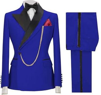 Generic Costume 2 pi&egrave;ces pour homme avec fermoir en m&eacute;tal coupe ajust&eacute;e blazer costume et pantalon ensemble d&eacute;contract&eacute; daffaires mariage smoking, bleu, XXS