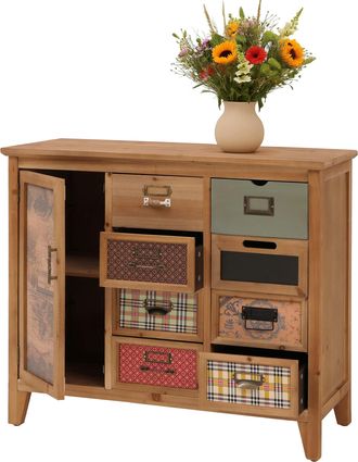 Mendler Apothekerkommode HWC-O63, Schrank Schubladen Etikettenhalter Vintage Shabby Muster, Holz 80x91x40cm - Korpus Natur