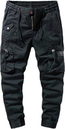 Generic Pantalon cargo pour homme - Style d&eacute;contract&eacute; - Taille &eacute;lastique - Coupe ample - Pour un usage quotidien - Confortable - Tendance, Noir, XXL