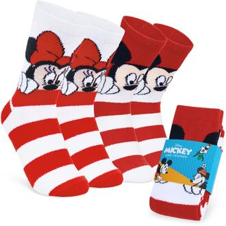 Disney Kuschelsocken Damen Teenager, 2er Pack Gr&ouml;&szlig;e 35-41, Weich Flauschige Rutschfeste Haussocken, Warme Geschenke f&uuml;r Frauen (Rot Minnie/Mickey)