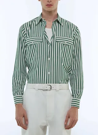 Fursac Chemise &agrave; col hirondelle en coton ray&eacute; - Taille S - Homme