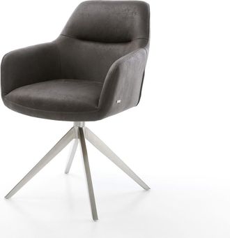DELIFE Drehstuhl Pejo-Flex Mikrofaser Anthrazit Vintage Kreuzgestell breit Edelstahl 360&deg; drehbar Wippfunktion Taschenfederkern, Esszimmerst&uuml;hle