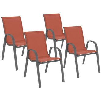 IDMarket Set aus 4 Gartenst&uuml;hlen LYMA aus Metall und stapelbarem Textilen Terracotta