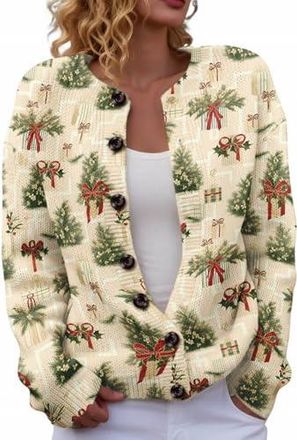 Generic Cardigan de Noël pour femme, imprimé de Noël mignon et amusant, ouvert sur le devant, pull à manches longues, tenue décontractée tricotée, cardigan ép