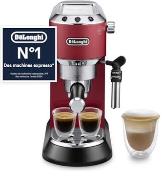 DeLonghi Dedica Style EC685.R, Machine à Café à Pompe en Acier Inoxydable Pour Café Moulu ou Dosettes, Machine à Espresso et Cappuccino, Réservoir de 1,3L, Sys