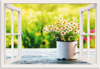 Artland ARTland Wanddeko Wandbild Alu für Innen & Outdoor Metall Bild Fensterblick Fenster Botanik Blumen Gänseblümchen Garten Frühling T4UG