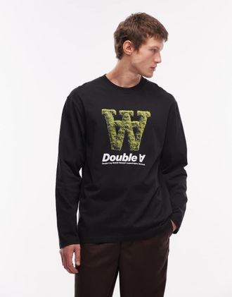 Wood Wood Exclusivit&eacute; - Double A By Wood Wood - T-shirt &agrave; manches longues et logo mousse - Noir