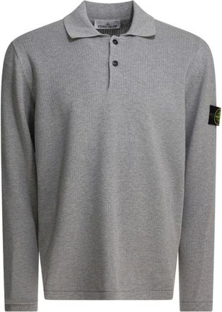 Stone Island Homme, Pulls, Gris, Taille: XL Polo &agrave; manches longues ample avec finitions c&ocirc;tel&eacute;es