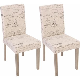 Hhg Neuwertig] 2er-Set Esszimmerstuhl Littau, Stuhl K&uuml;chenstuhl Textil mit Schriftzug, creme, Beine Struktur - Eiche