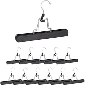 Relaxdays 72 x Hosenspanner Holz, 360&deg; drehbarer Haken, Filzschutz, hbt 17 x 25 x 2,3cm, Kleiderb&uuml;gel Hose & Rock, schwarz