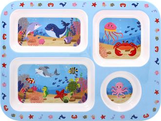 Lesser & Pavey Unterteilter Teller für Kinder, Motiv: Meeresleben, für Kleinkinder, Jungen, Mädchen, lebensmittelecht