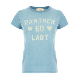 Valentino Garavani Femme, Tops, Bleu, Taille: 40 FR T-shirt en coton avec imprim&eacute; Panther Lady
