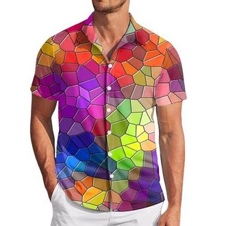 Generic Tee-Shirt Homme- Chemise &agrave; Manches Courtes pour Homme Style Mardi &agrave; Sequins Imprim&eacute;E en 3D Num&eacute;Rique Col &agrave; Revers Et Boutons Chic