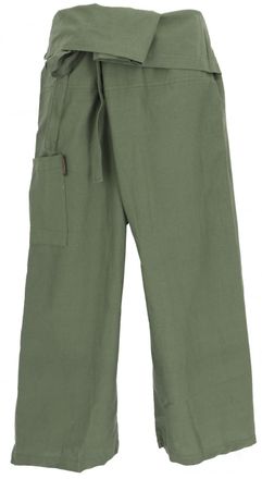 Guru Shop Thai Fischerhose aus Fester Baumwolle, Wickelhose, Yogahose, Unigröße - Uni Olive, Herren/Damen