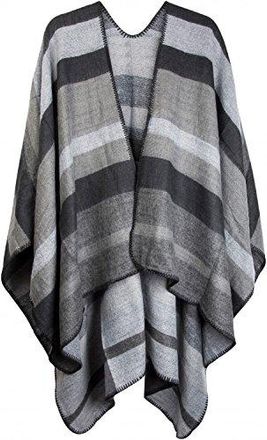 styleBREAKER Poncho avec Motif à Rayures, Cape à Draper, châle réversible, Femmes 08010009, Couleur:Noir-Gris