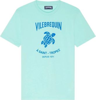 Vilebrequin Homme, Tops, Bleu, Taille: S T-shirt en coton avec logo Gomy contrasté