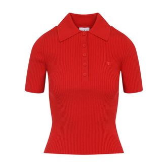 Courr&egrave;ges Signature Feinstrick-Polohemd - - Tops - Damen - Rot - S