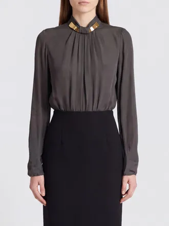 Elisabetta Franchi Blouse en georgette &agrave; manches longues et col bijou