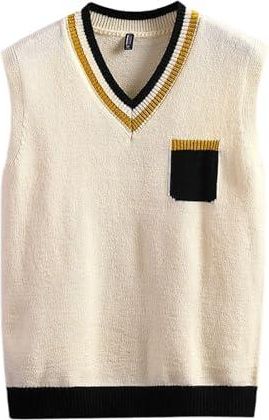 Generico Gilet de Sport pour Hommes Tricot&eacute; Col en V Sans Manches Gilet &Eacute;l&eacute;gant Hommes Slim Fit Pull Hiver Mixte Laine de Loisirs, beige, XXXL