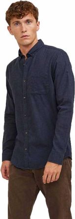 Jack & Jones Herren Jjeclassic Melange Shirt Ls Sn Hemd, Navy Blazer,M