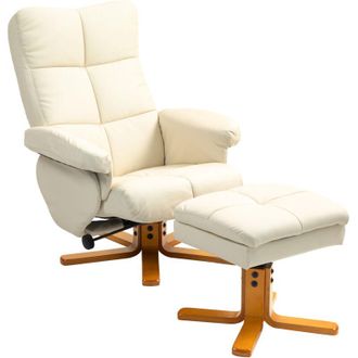 HOMCOM Fauteuil relax avec repose-pied - HOMCOM - pivotant &agrave; 360&deg;, dossier inclinable - PU - 80 x 86 x 99 cm - cr&egrave;me