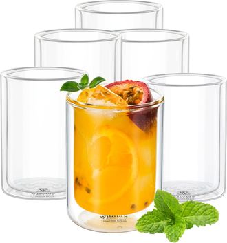 Wilmax England Wilmax | Thermogl&auml;ser | 200 ml | 6er-Set | Doppelwandige Gl&auml;ser f&uuml;r Wasser, Tee, Kaffee, Cocktails | Teegl&auml;ser & Kaffeegl&auml;ser | Gl&auml;ser f&uuml;r Hei&szlig;- und K