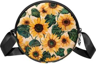 Generic Petit sac &agrave; bandouli&egrave;re rond pour femme, motif tournesol avec fermeture &eacute;clair, bretelles r&eacute;glables, style d&eacute;contract&eacute;, pour femmes et filles