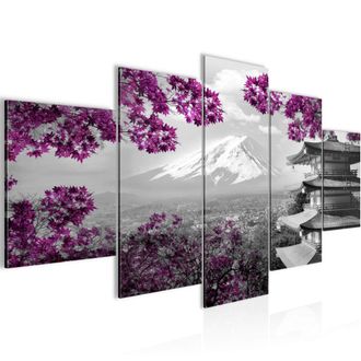 Runa Art Bild Wohnzimmer Schlafzimmer Japan 5 Teilig Landschaft Rosa Grau Wandbilder auf Vlies Leinwand 009153b