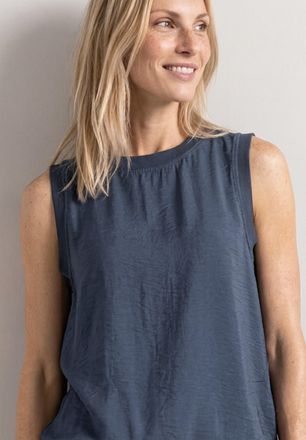 Street One Blusentop STREET ONE, Damen, Gr. 34, ashen blau, Stoff, 88% Viskose, 12% Polyamid, unifarben, normal normal, Rundhals, abgesteppt, Blusen Blusentop, m