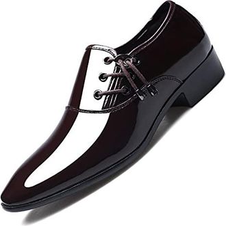 Generic Chaussures Oxford Formelles for Hommes, &agrave; Lacets, Bout Rond, Cuir Verni, Cuir PU, Talon carr&eacute;, Semelle en Caoutchouc, antid&eacute;rapantes, for soir&eacute;e(Marro