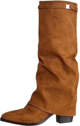Generic Bottes Hautes pour Femmes &Agrave; Bout Pointu Et Talon Bloc - Bottes Tendance Et Robustes pour Style Cowboy Bout Hautes &Eacute;l&eacute;gantes Et Confortables pour Lauto