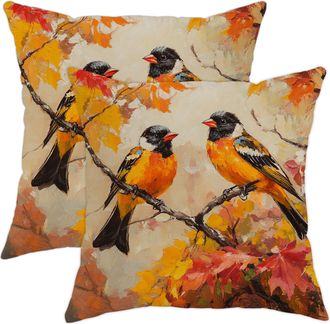 Generic Herbstpirolvogel Zierkissenbezug Modern Dekokissenbezug Atmungsaktiv Kissenbez&uuml;ge F&uuml;r Balkon Schlafzimmer Sofa 45X45Cm 2Er Set