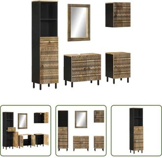 vidaXL Holz Badm&ouml;bel - 5-tlg. Badm&ouml;bel-Set Massivholz Mango
