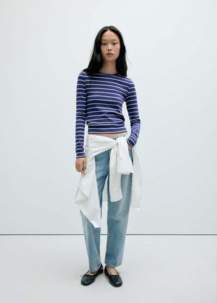 Mango Langarmiges gestreiftes Shirt blau - Damen - XXS - MANGO