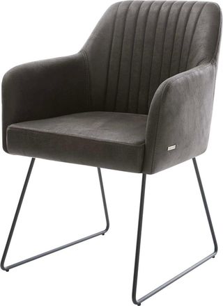 DELIFE Polsterstuhl Greg-Flex Kufengestell Schwarz Mikrofaser Anthrazit Vintage Taschenfederkern
