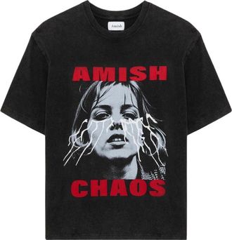 Amish Homme, Tops, Noir, Taille: L T-Shirt Caos Pigment Stone