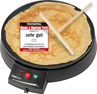 Clatronic Crepes Maker für Crepes mit Ø29 cm | inkl. Teigverteiler | Crepe Maker | antihaftbeschichte Oberfläche | stufenlos regelbarer Thermostat | Crepemaker 
