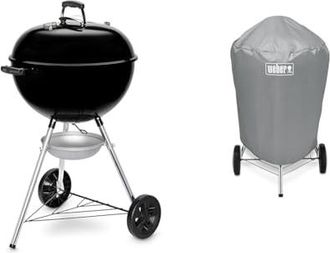 Weber Original Kettle Holzkohlegrill, 57 cm, Schwarz & 7176 Grill-Abdeckhaube f&uuml;r Holzkohlegrills mit einem Durchmesser von 57 cm, Grau