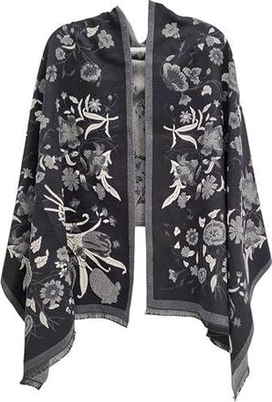 GFM Écharpe châle style pashmina texture cachemire pour lautomne et lhiver (FRLSHL-AA), 0-klsfd-noir blanc, L
