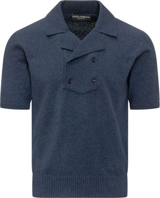 Dolce & Gabbana Homme, Pulls, Bleu, Taille: M Polo en coton et lin